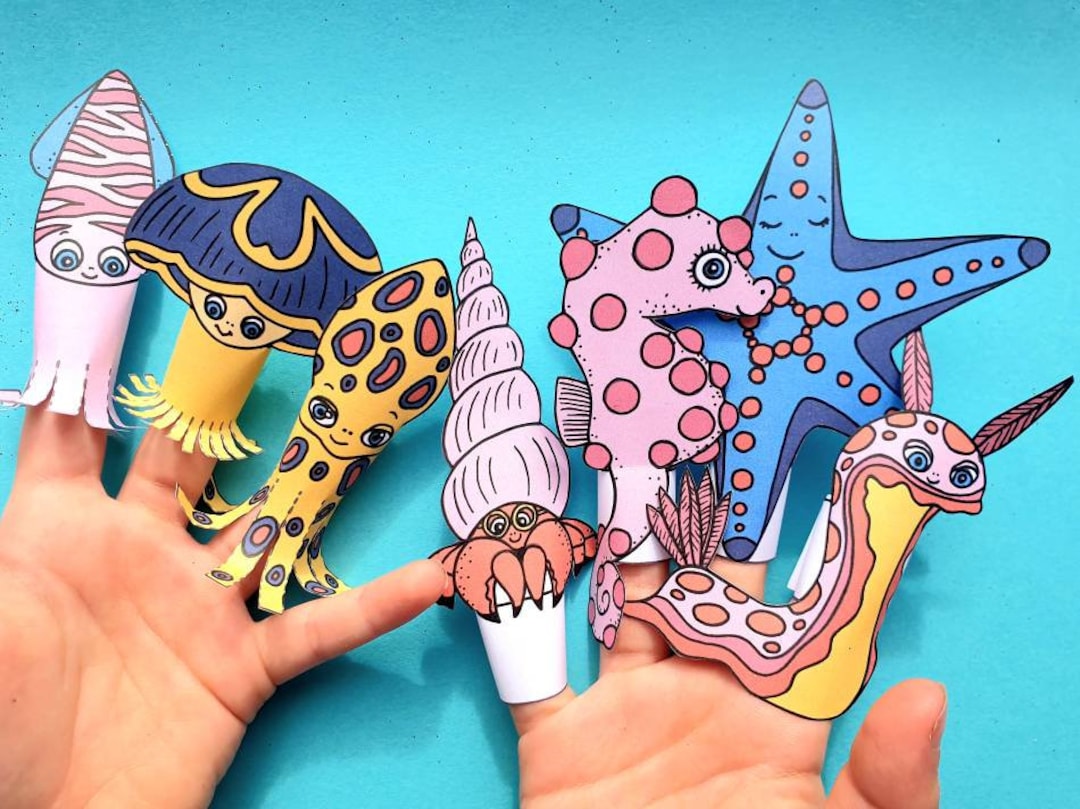 Printable Sea Animal Finger Puppets: DIY Colouring Page (digital ...