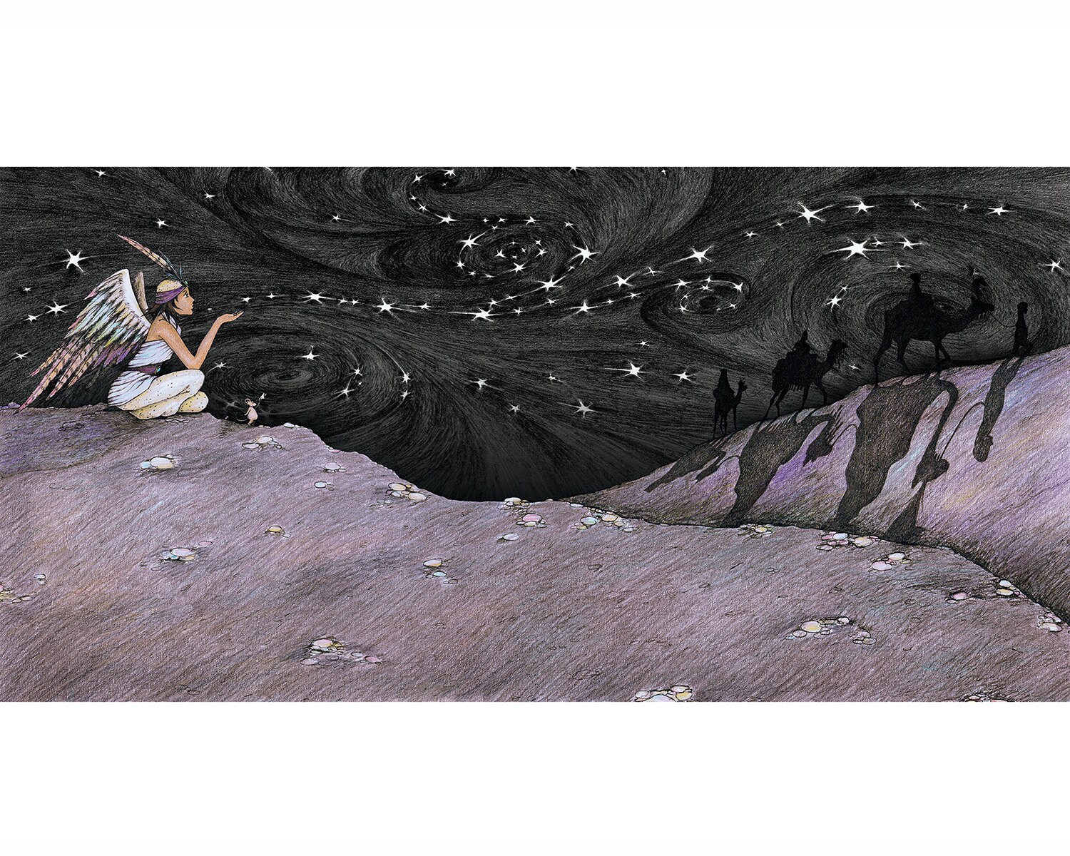 Guardian Angel in Starry Night Printable Art Bohemian Angel - Etsy