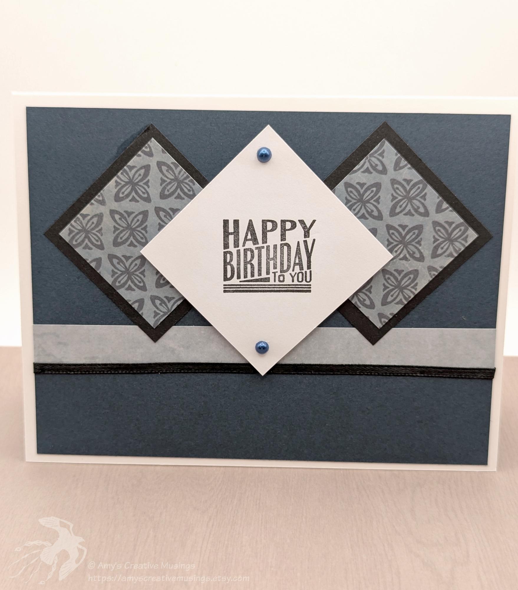Handmade Birthday Card: Blue Diamonds Design - A2 Greeting Card - Etsy