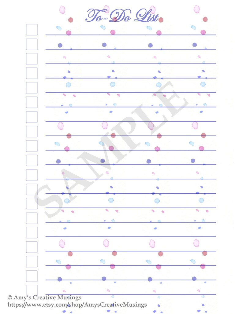 Printable To-do List: Pink and Blue Watercolor Confetti, 8.5 X 11 Page ...