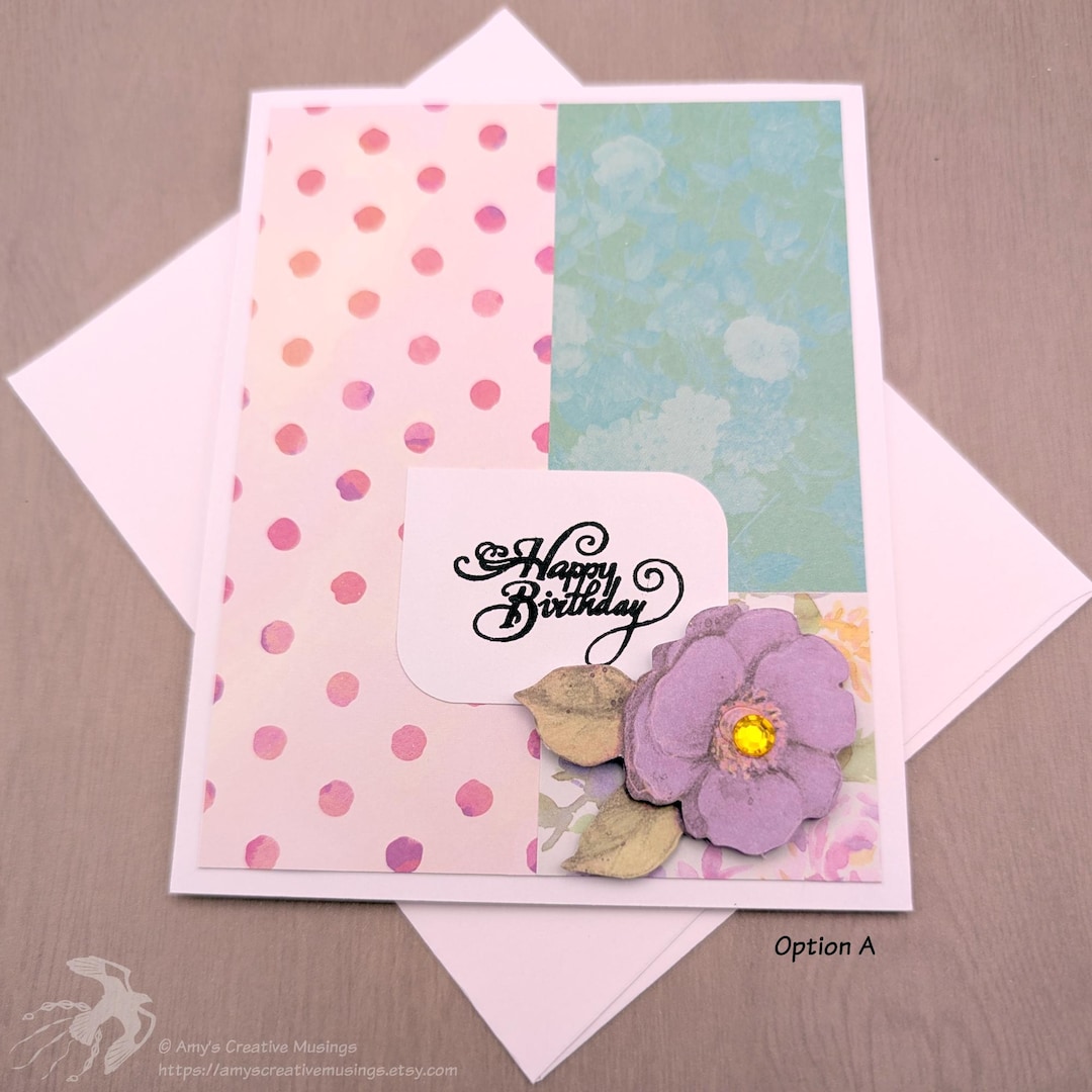 Handmade Birthday Card: Pink, Green and Floral Stack and Shuffle Design ...