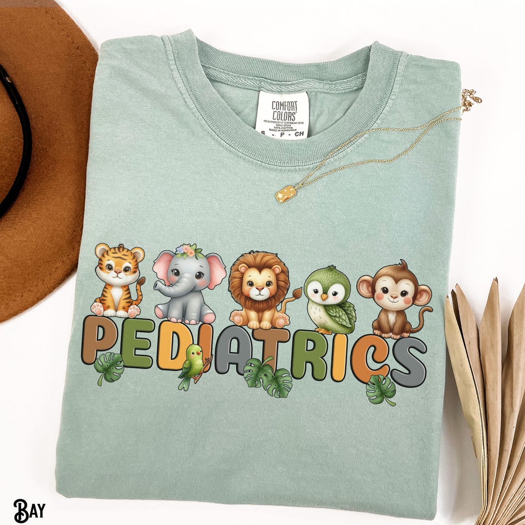 Pediatrics Shirt, PEDS Nurse Jungle Animals Tee, Safari, Comfort Colors ...