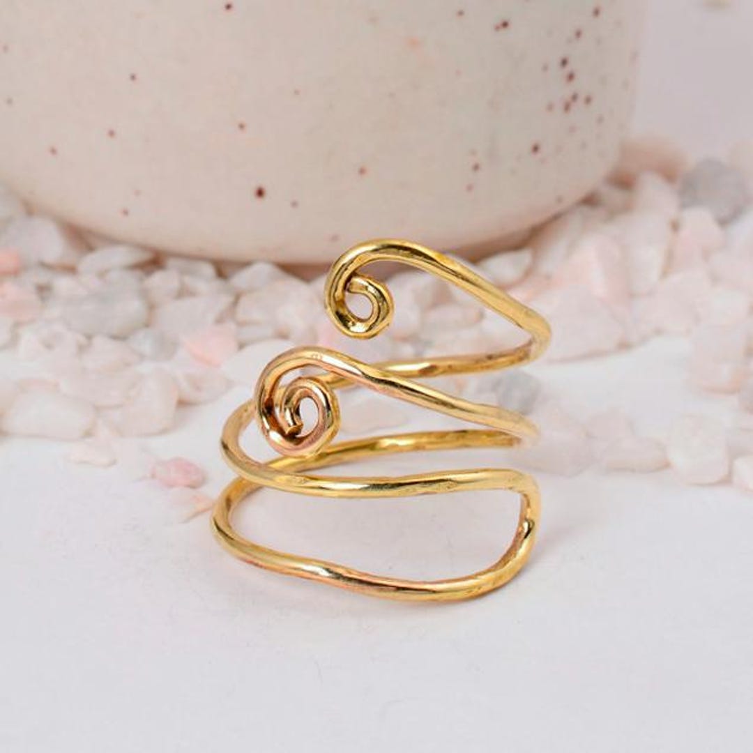 Gold Triple Coil Wrap Ring, Adjustable Spiral Wire Statement Ring ...