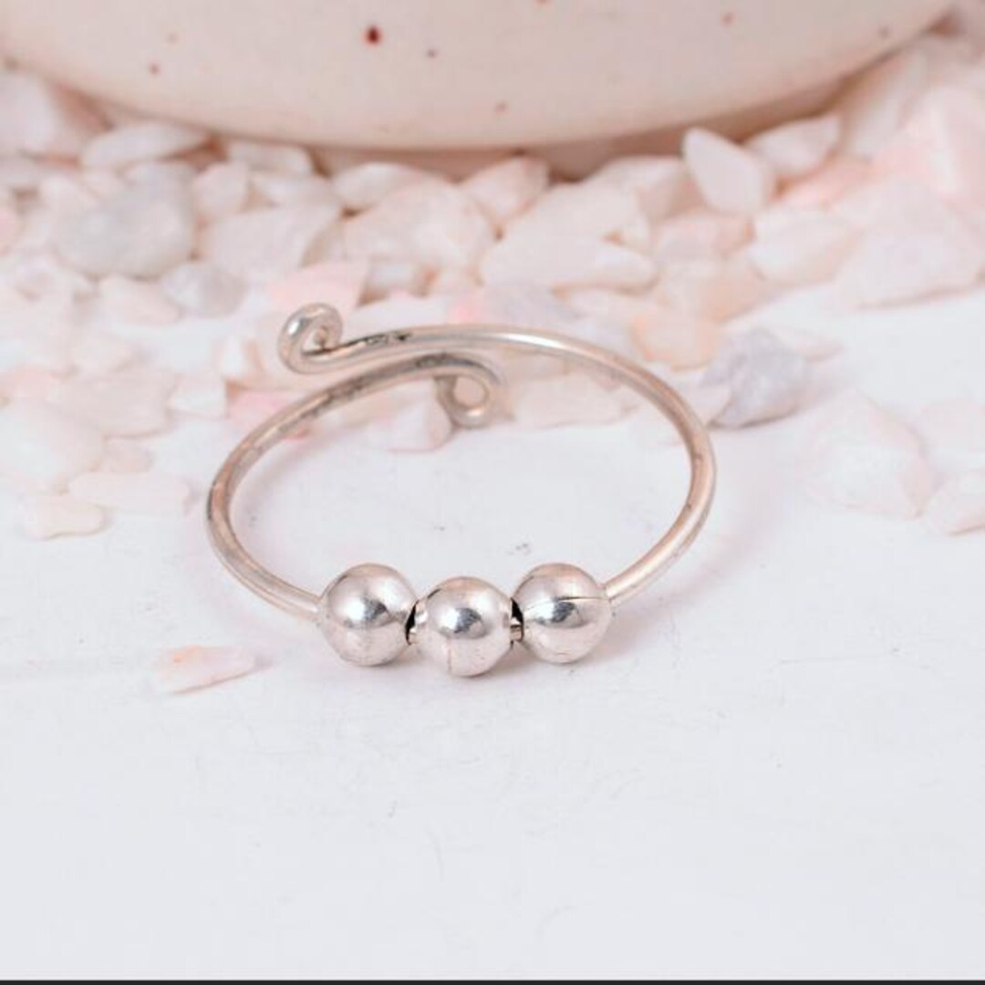 Silver Fidget Spinner Ring, Adjustable Anxiety Relief Jewelry, Three ...