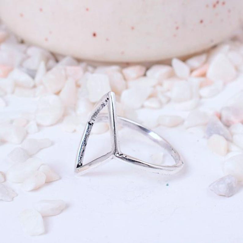 Geometric Open Ring, Minimalist Diamond Kite Shape , Oxidized Sterling ...