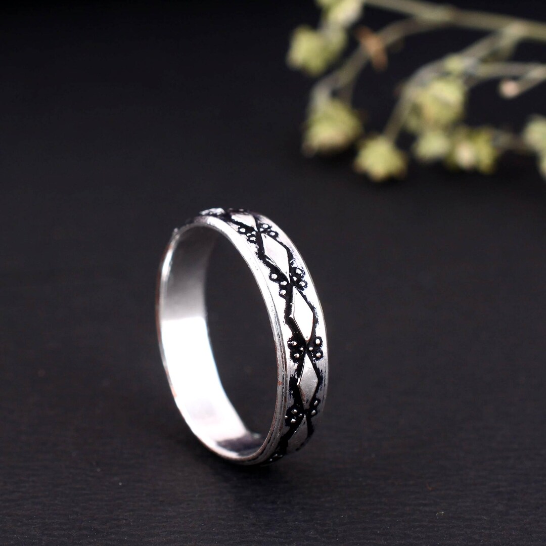 Arthritis Handmade Silver Band, Lattice Pattern Ring - Tribal Style ...