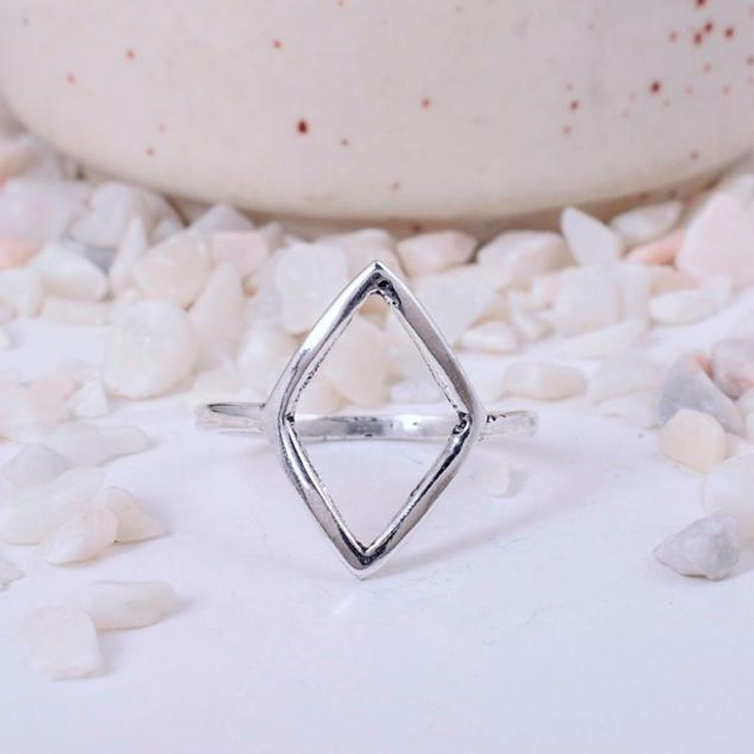 Geometric Open Ring, Minimalist Diamond Kite Shape , Oxidized Sterling ...