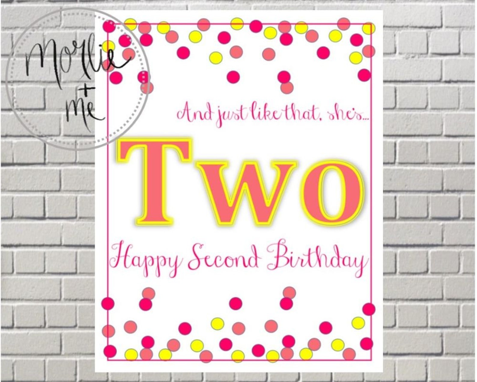 Second Birthday Confetti Sign, 2nd Birthday Printable, Yellow & Pink ...