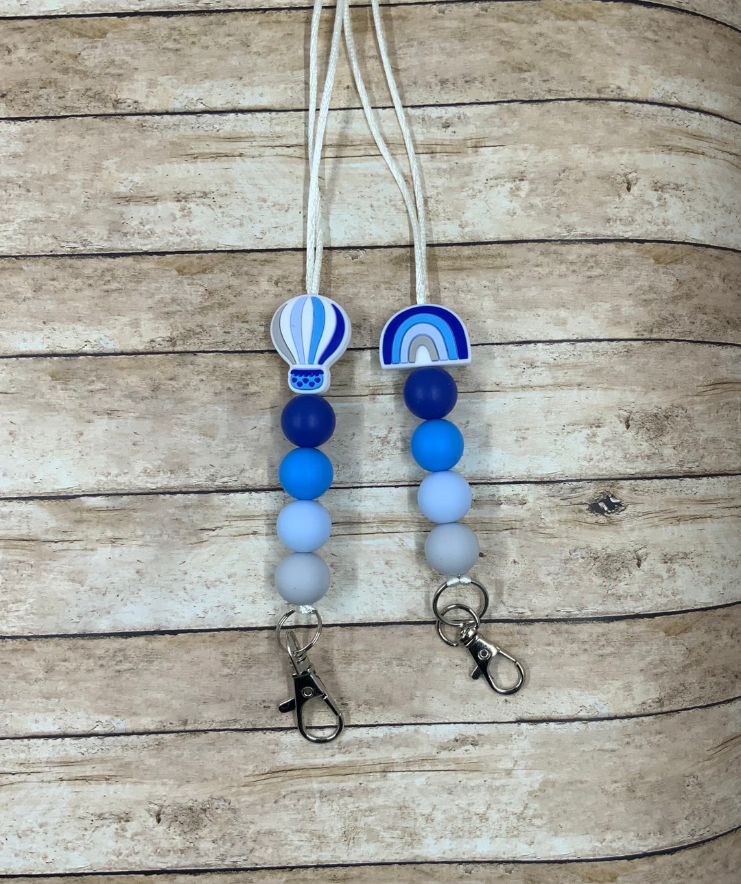 Blue Rainbow Lanyard, Blue Hot Air Balloon Lanyard, Beaded Lanyard ...