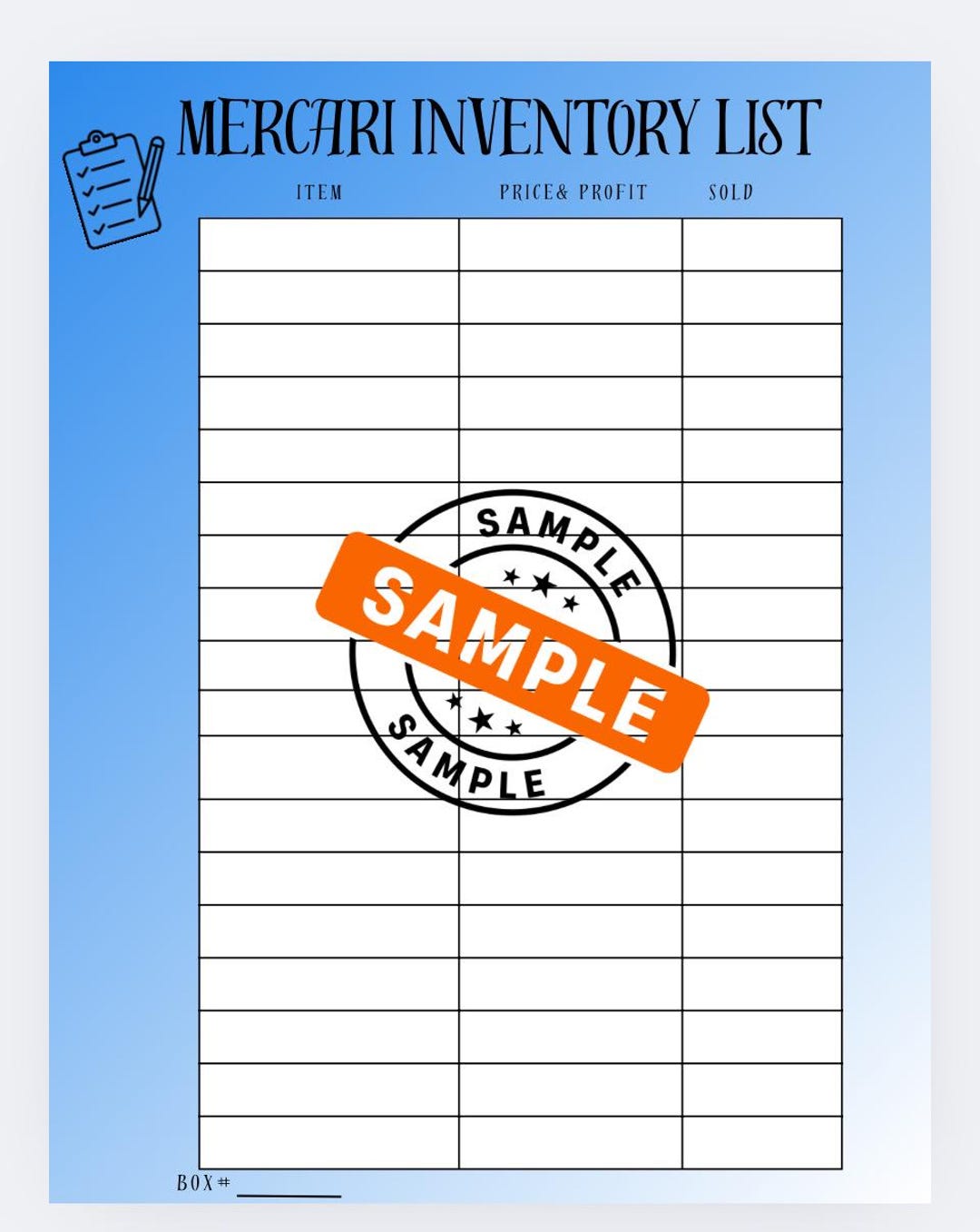 Mercari Platform Inventory Index Organizer Template Sheet - Etsy