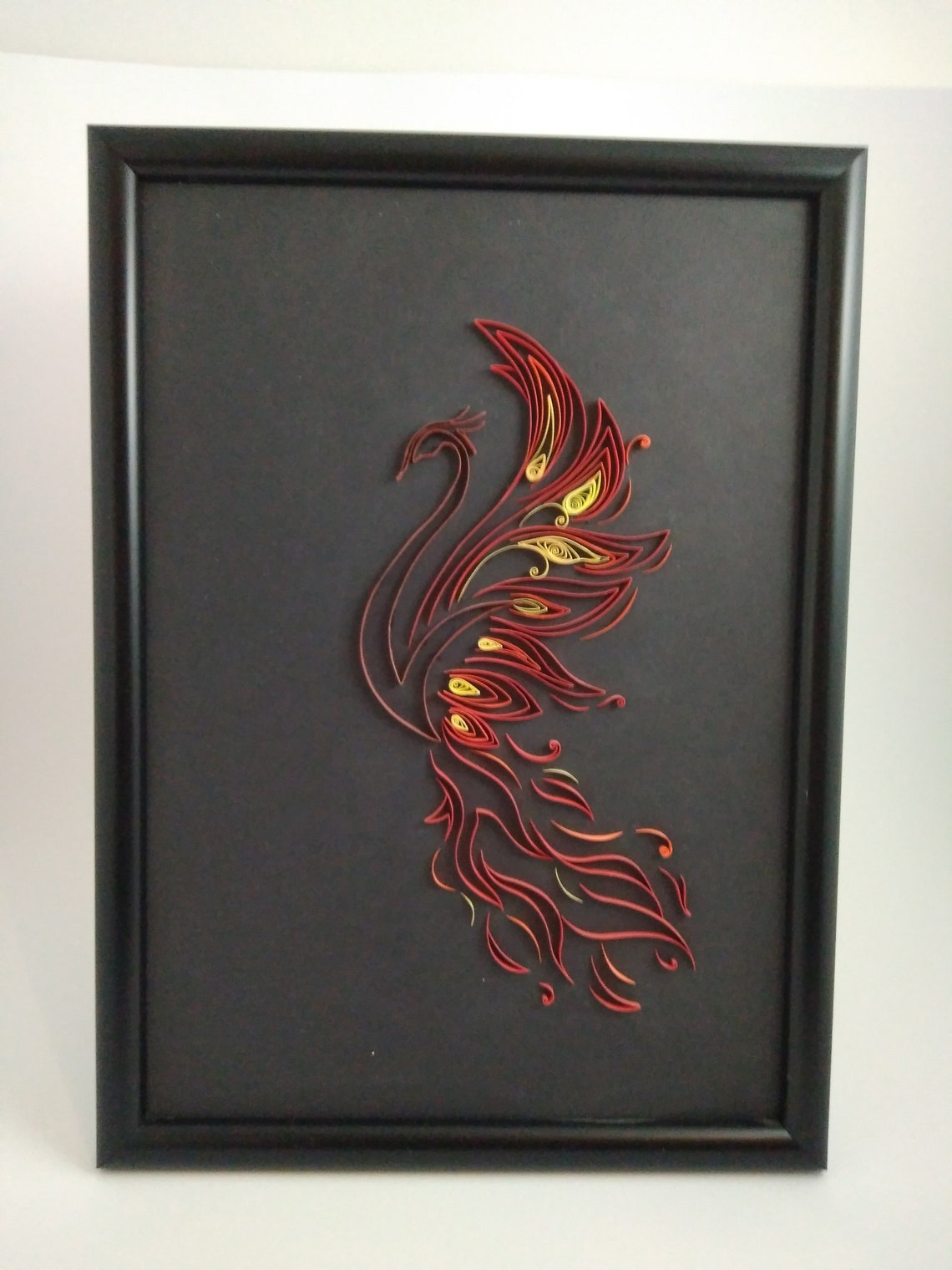 Phoenix on a black background in Quilling technique | Etsy
