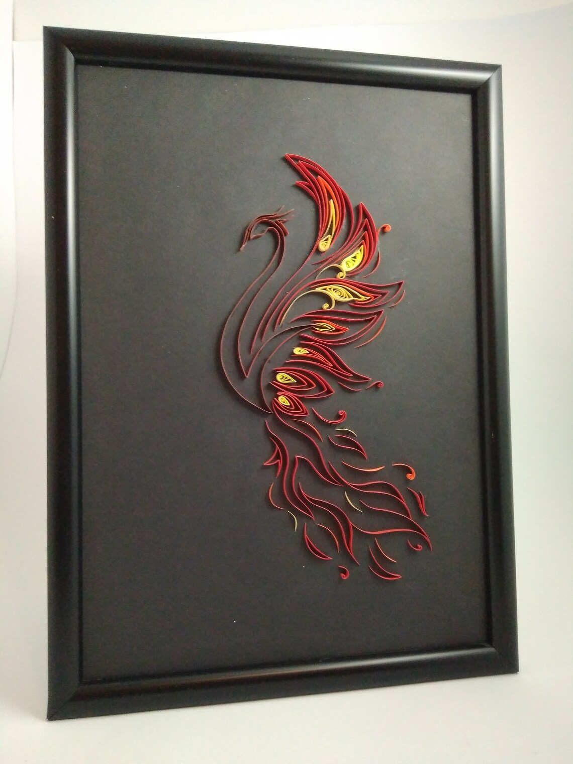 Phoenix on a black background in Quilling technique | Etsy