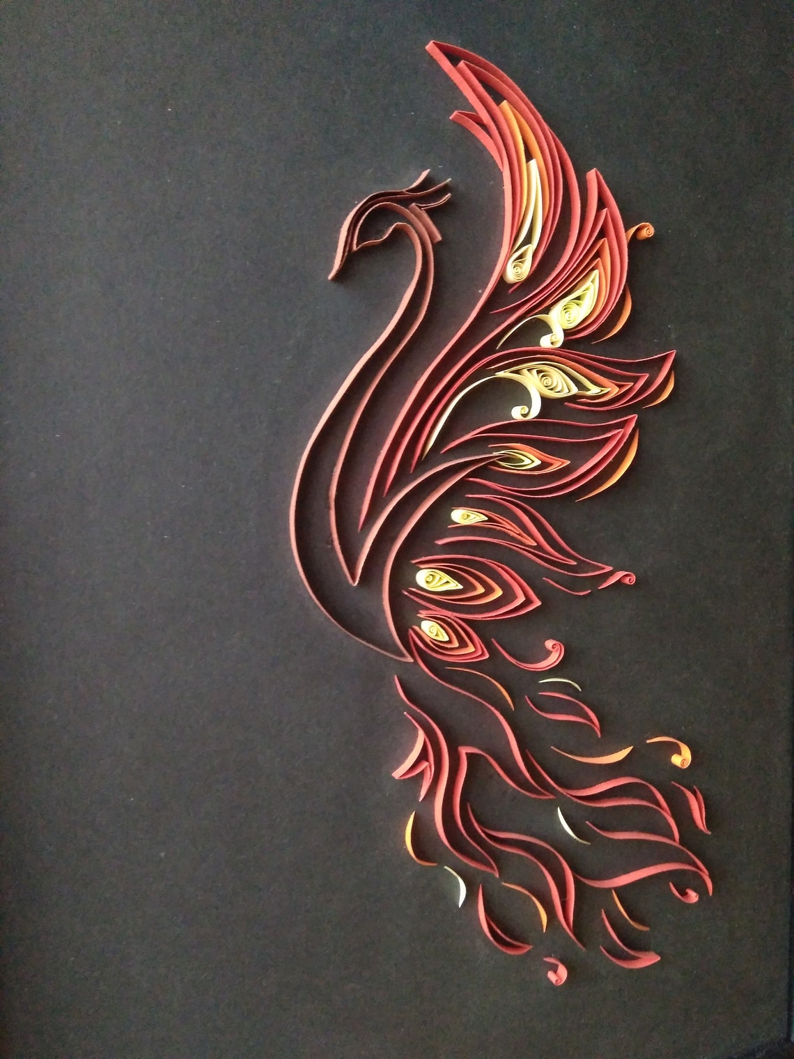 Phoenix on a black background in Quilling technique | Etsy