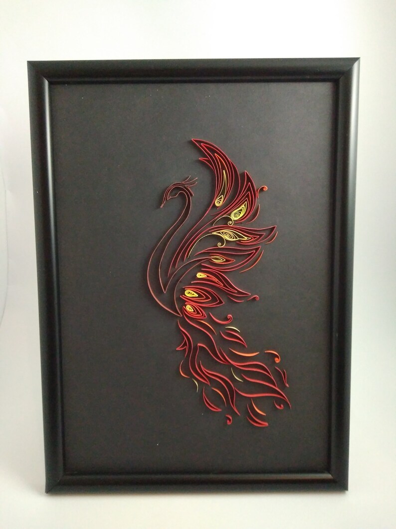 Phoenix on a black background in Quilling technique | Etsy