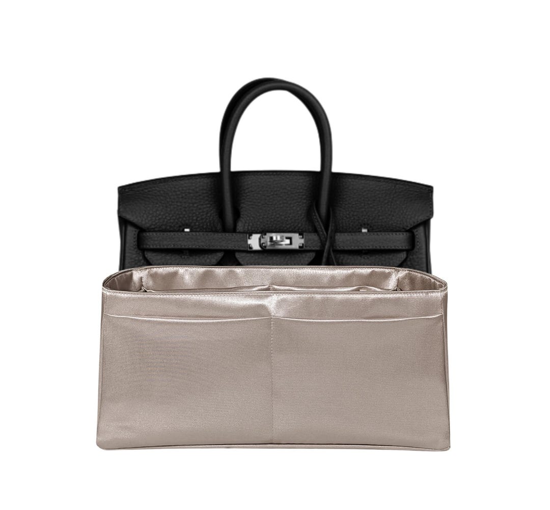 Birkin 25 Purse Organizer, Gray Beige Satin, Lightweight Handbag Insert ...