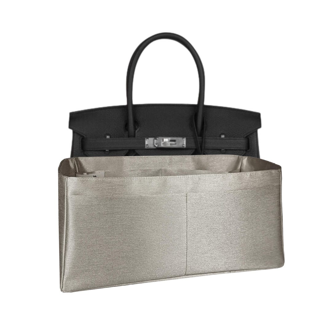 Birkin 30 Purse Organizer: Handmade Faux Silk Insert, Lightweight Gray ...