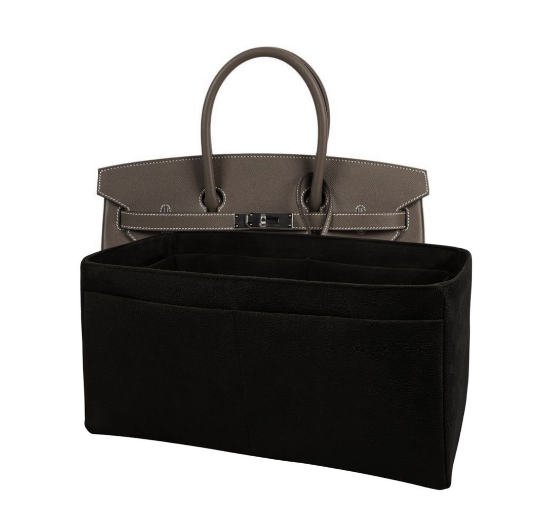 Birkin 35 Insert, Purse Organizer, Black Faux Suede Fabric, Super Soft ...