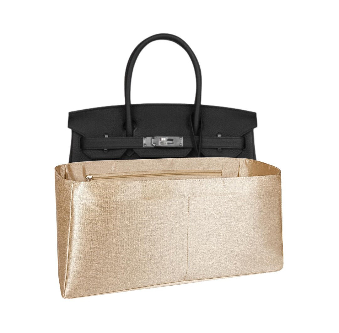 Purse Organizer for Birkin 30 With Zip, Beige Italian Faux Silk Fabric ...