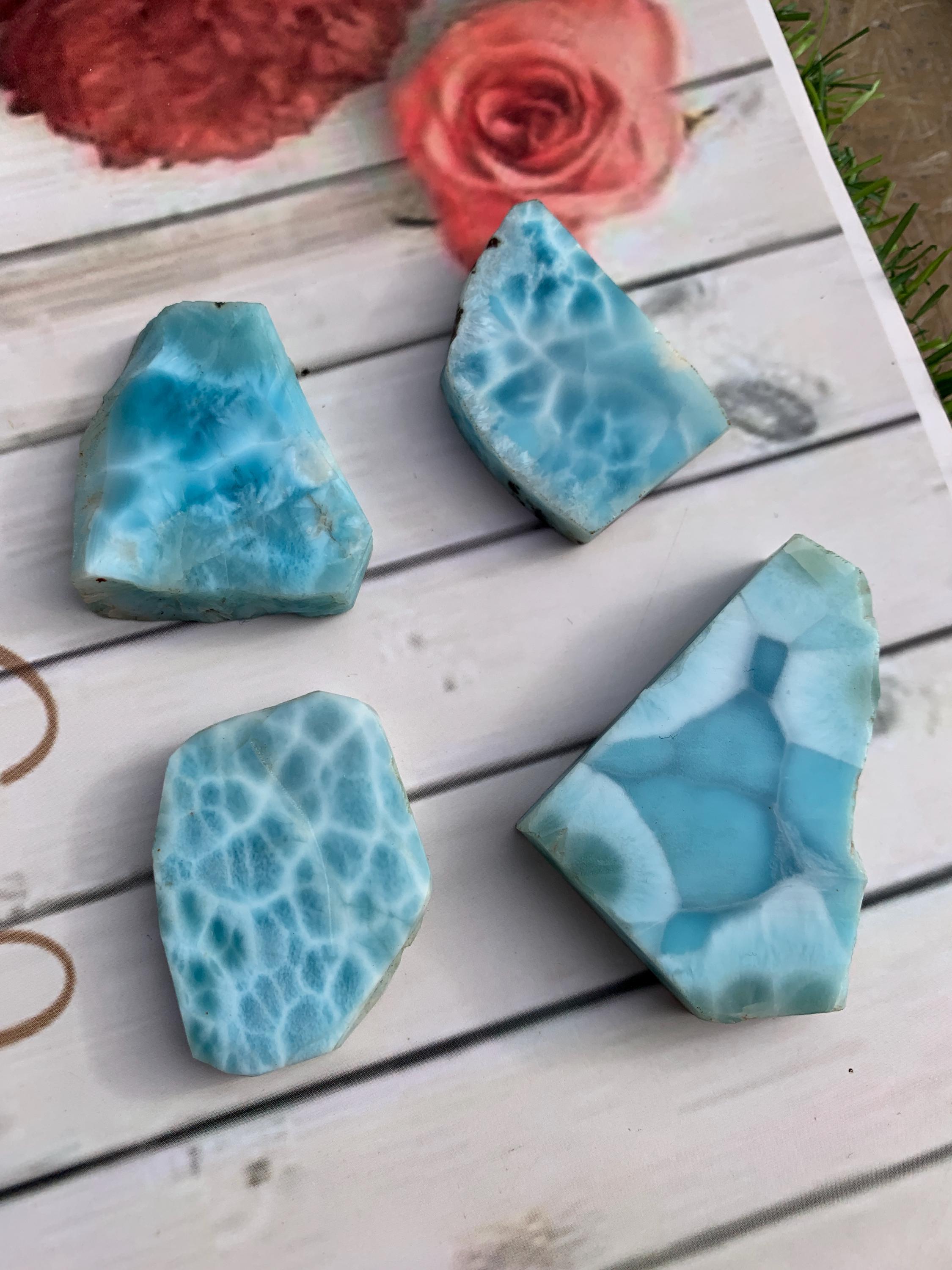 Rare Natural Raw Larimar Specimen Set, Larimar Rough Stones, Raw Blue ...