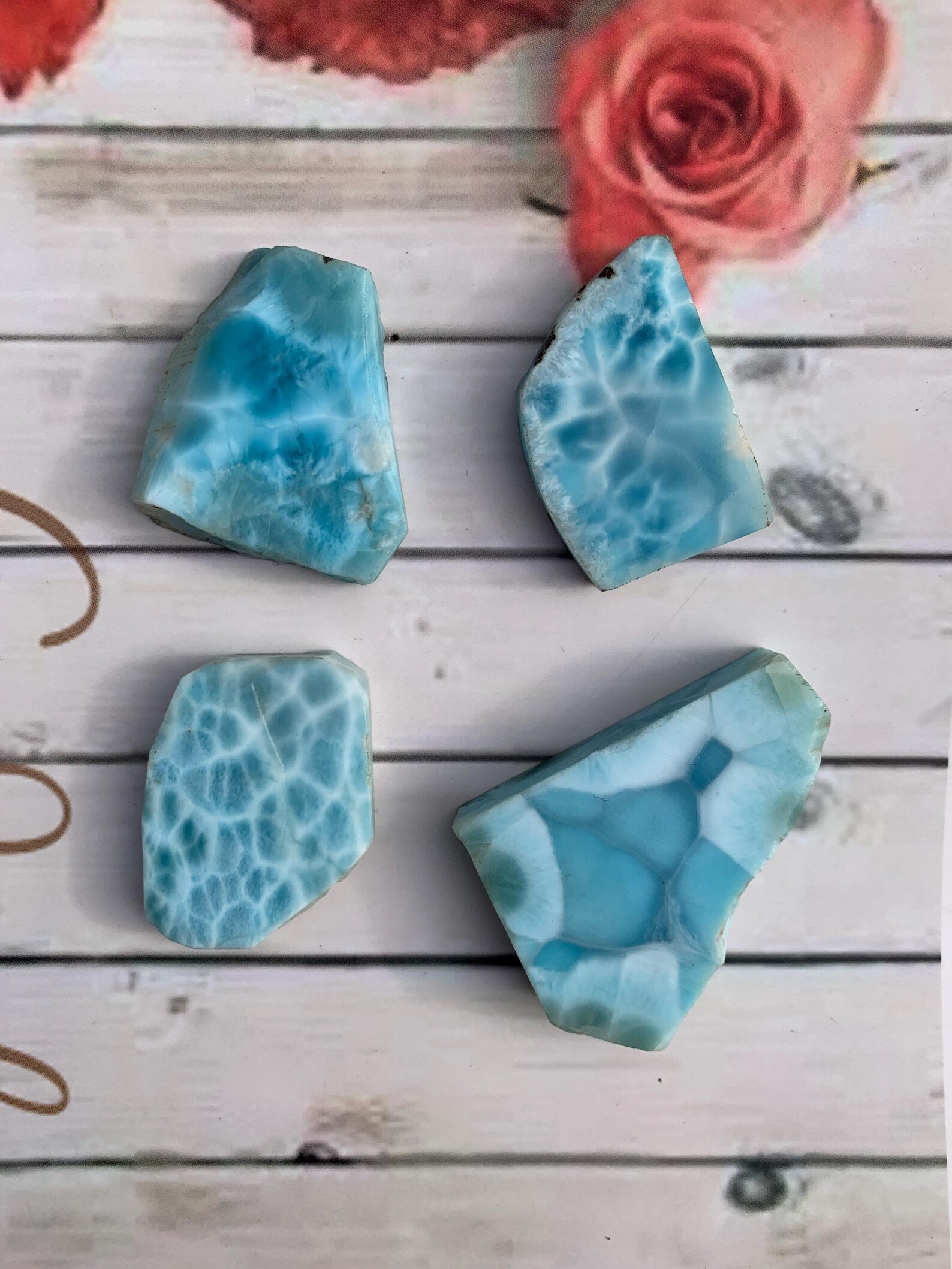 Rare Natural Raw Larimar Specimen Set, Larimar Rough Stones, Raw Blue ...