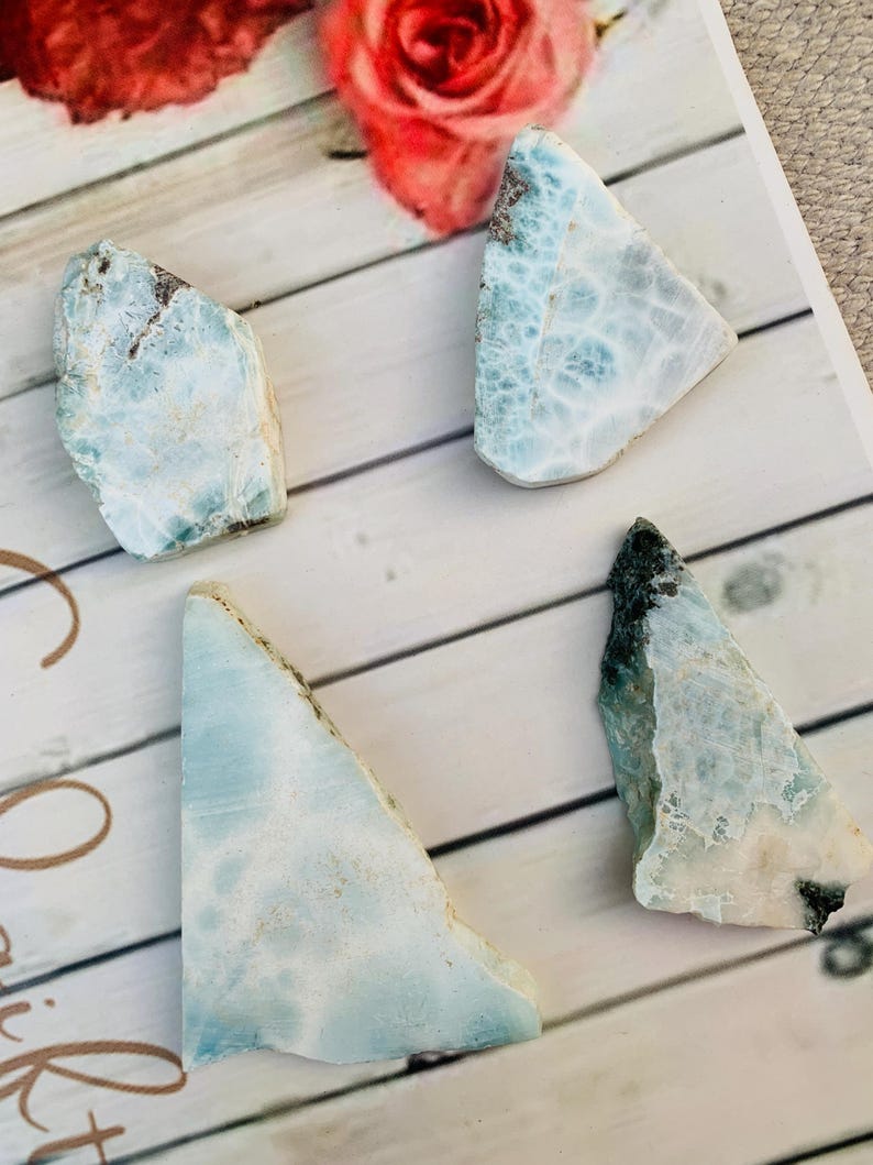 Rare Natural Raw Larimar Specimen Set, Larimar Rough Stones, Raw Blue ...