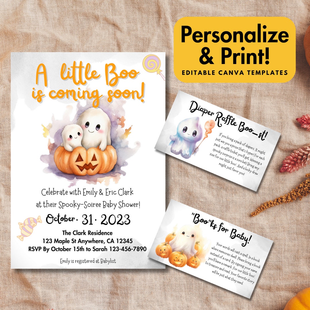 Boo-tiful Baby Shower Invitation Bundle | Ghost-themed Canva Templates ...