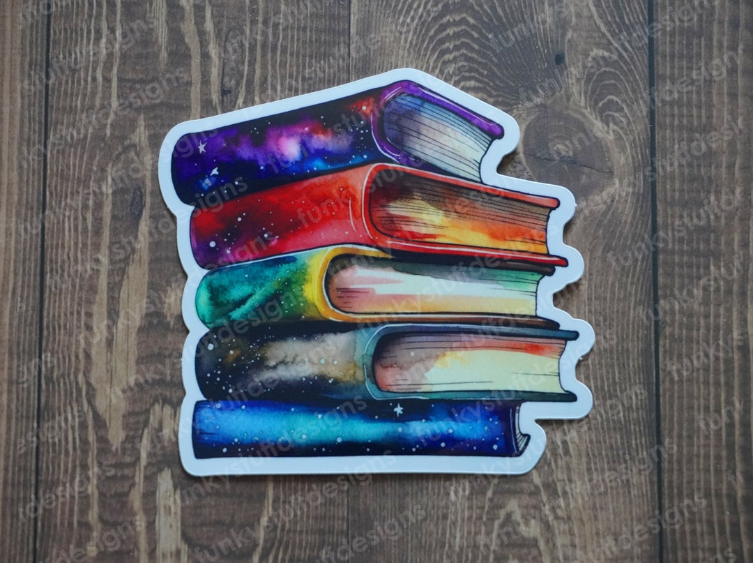 Mystical Rainbow Watercolor Stack of Books Vinyl Sticker - 3"x2.5 ...