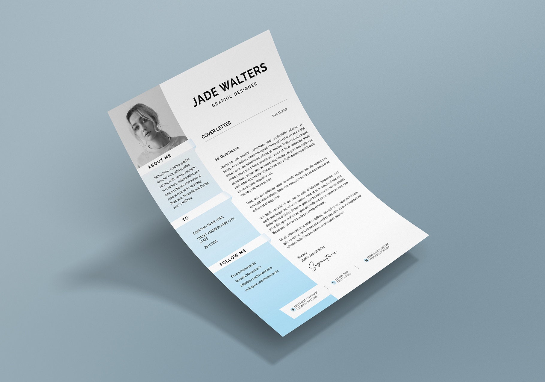 Resume CV Template, Two Pages Resume and Cover Letter, Professional ...