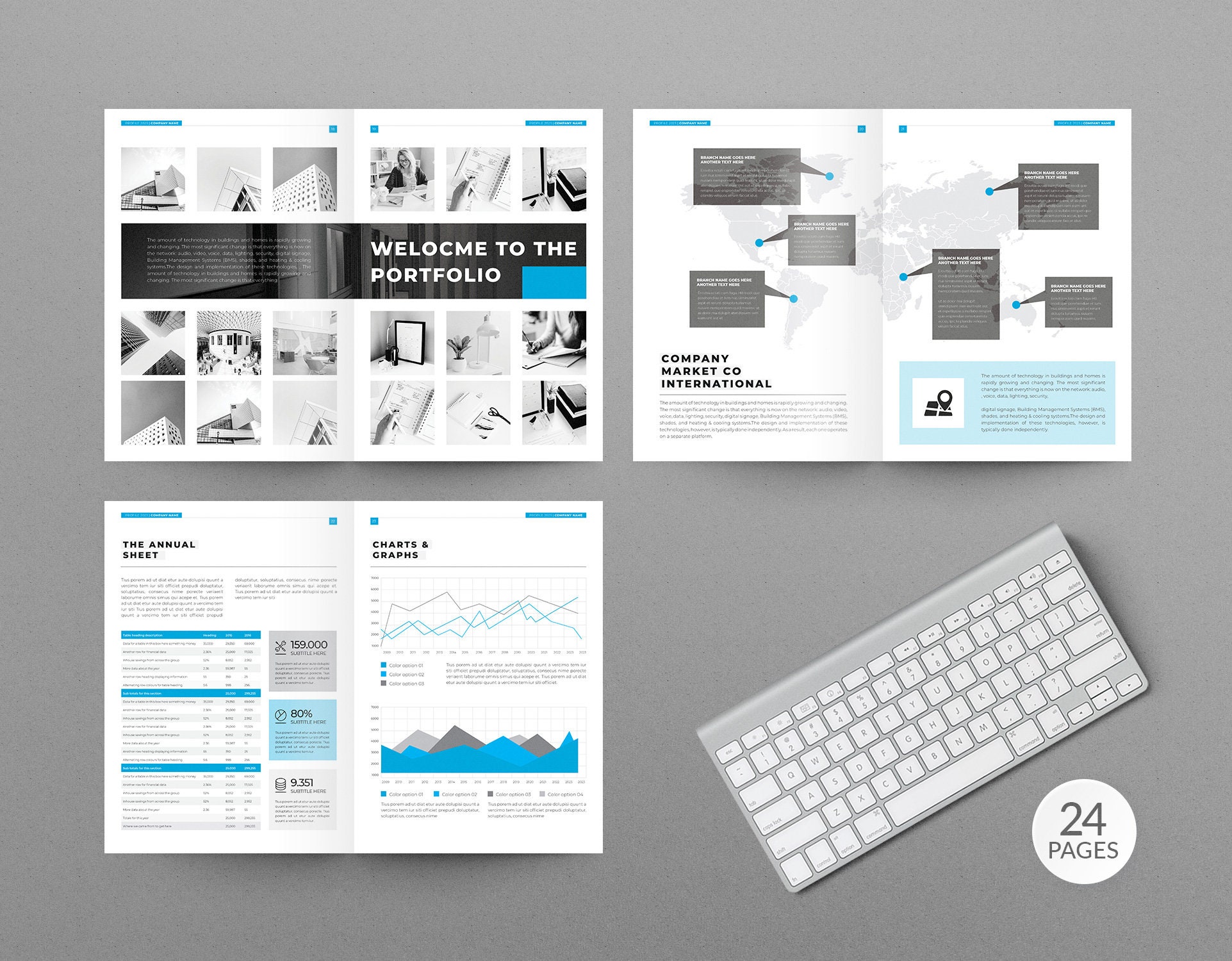 Blue Company Profile Template, 24 Pages , A4 & US Letter Size, Indesign ...