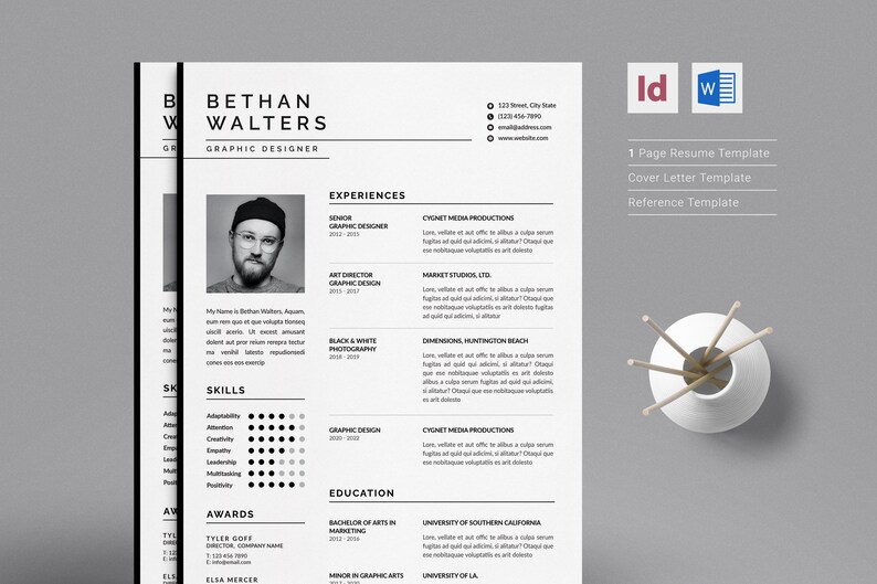 Minimal Resume CV Template, Including Cover Letter, Professional ...