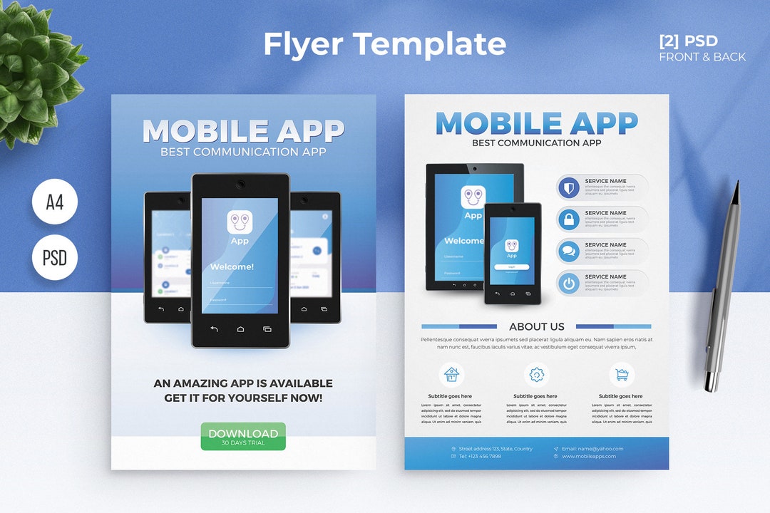 Mobile App Flyer Template, Application Flyer, Promotion Flyer, Front ...