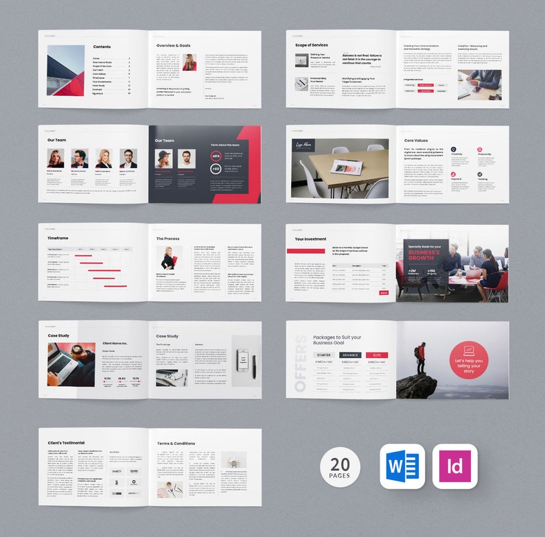 Professional Proposal Template, 20 Custom Pages (DOCX, INDD) - Etsy