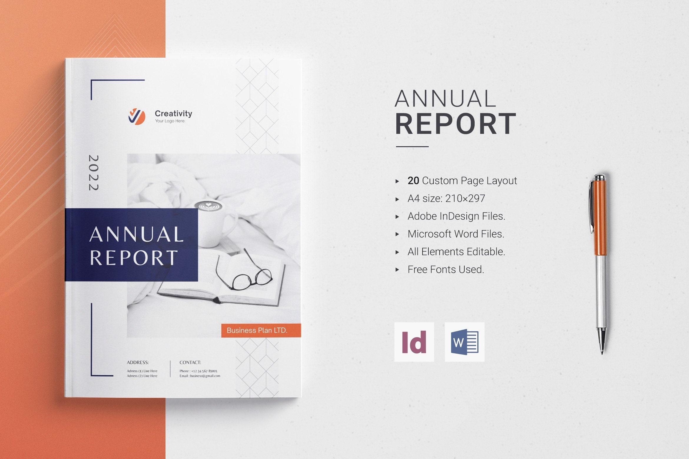 Modern Annual Report Template | 20 Custom Pages | A4 & US Letter Size ...