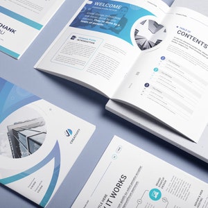 Company Profile Template, Blue Layout, Editable Indesign, Word, Canva ...
