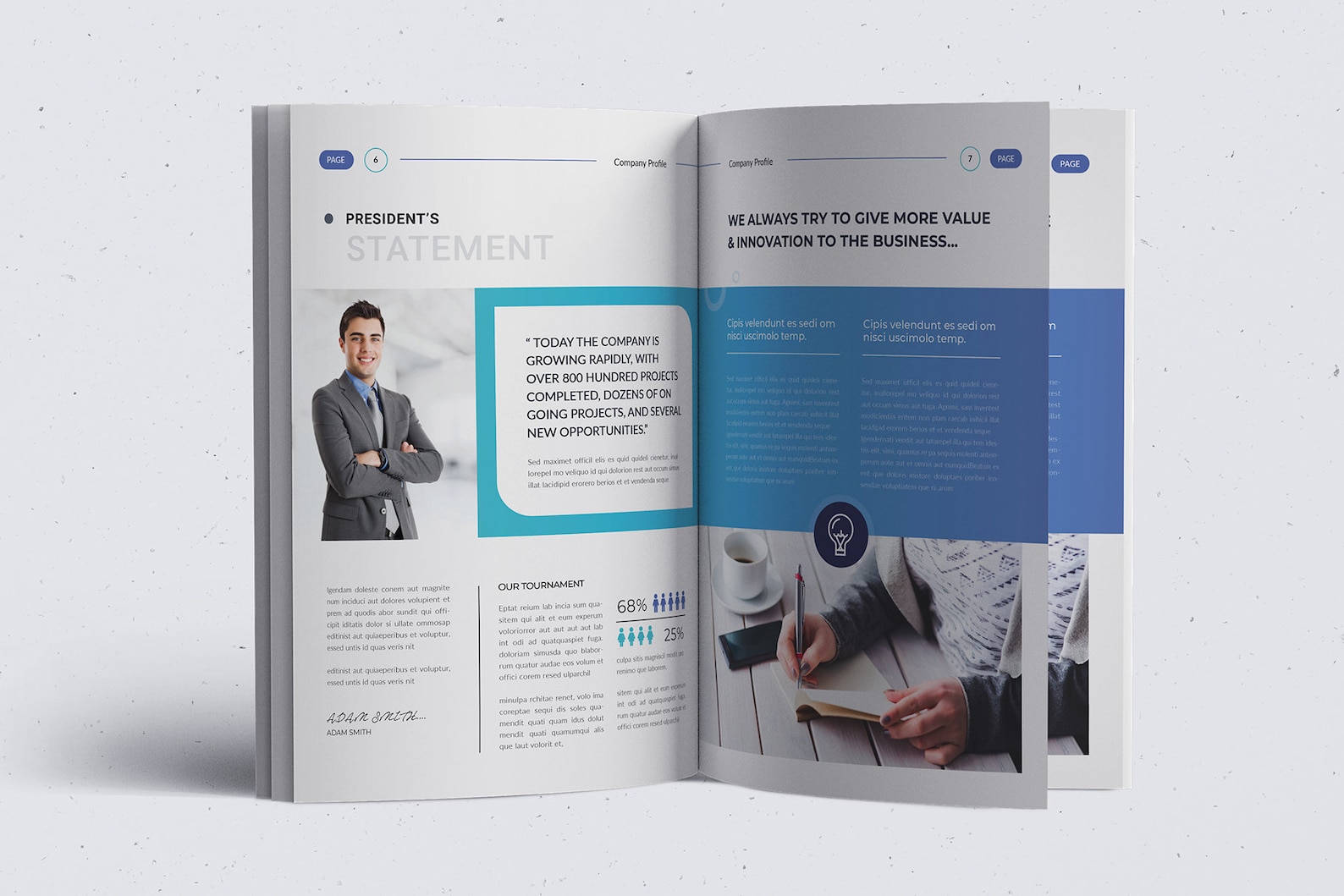 Company Profile Template, Blue Layout, Editable Indesign, Word, Canva ...