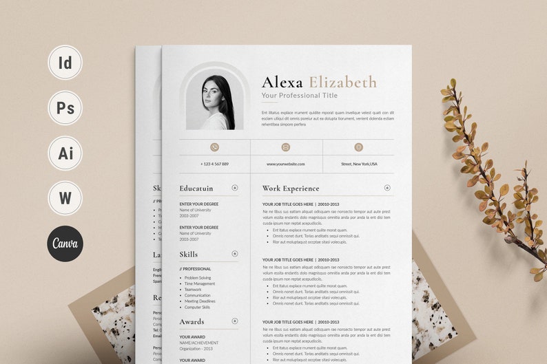 Elegant Clean Resume CV Template, Cover Letter, References, A4 & US ...