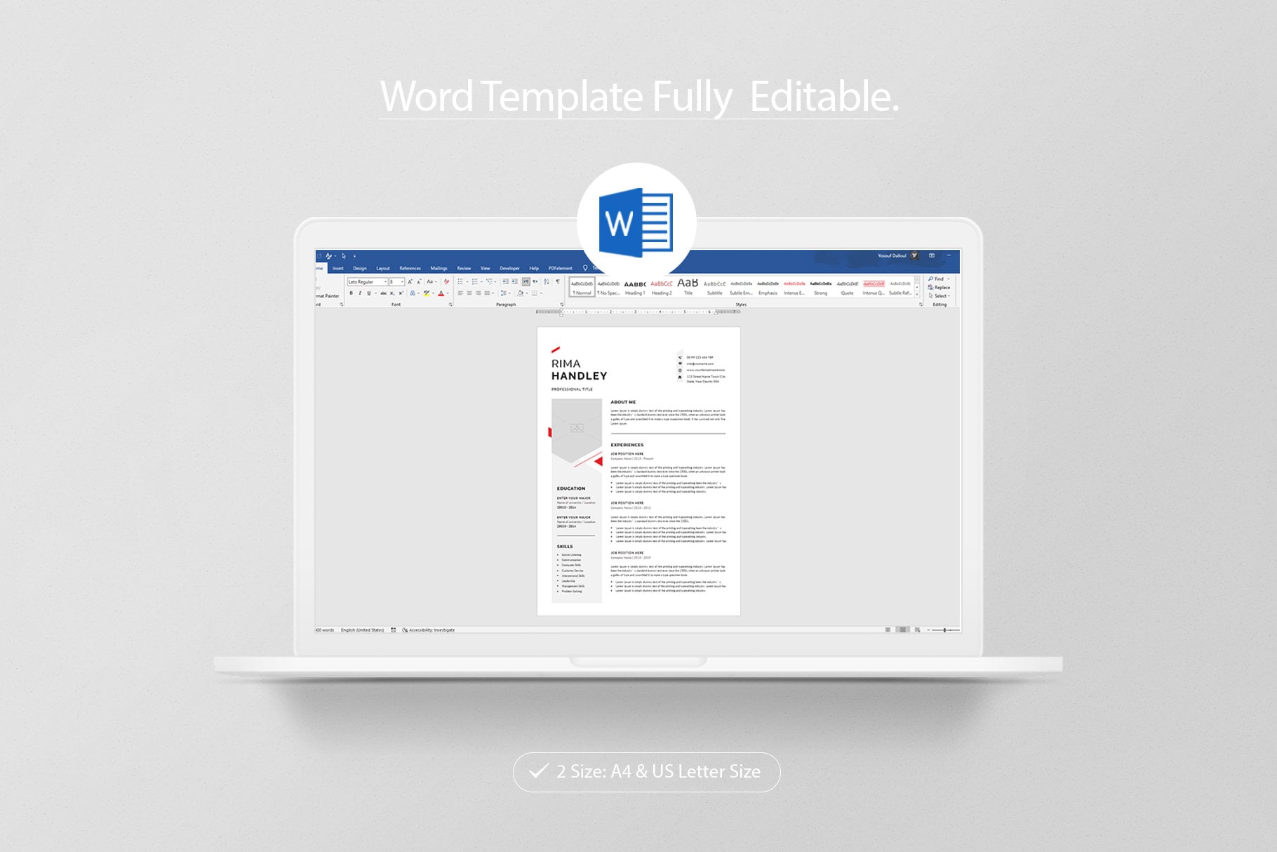 Clean Modern Resume Template, Including Cover Letter, Professional ...