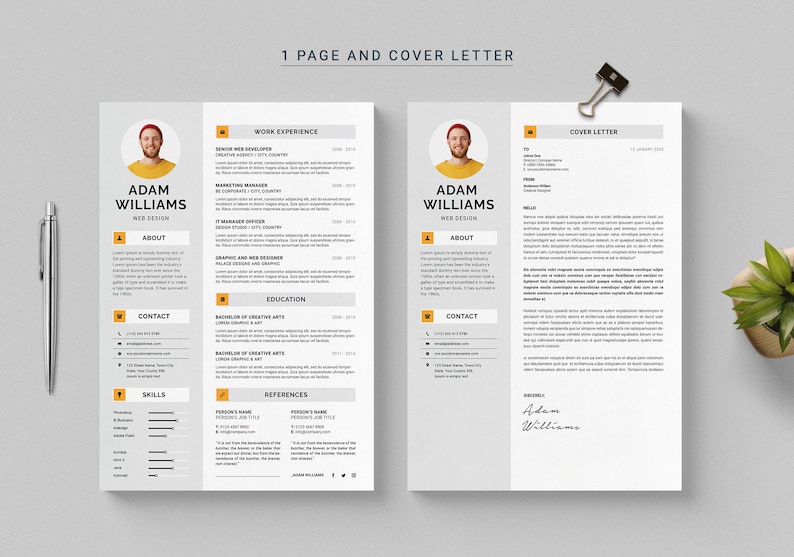 Clean Resume Template, CV Resume and Cover Letter, Professional ...