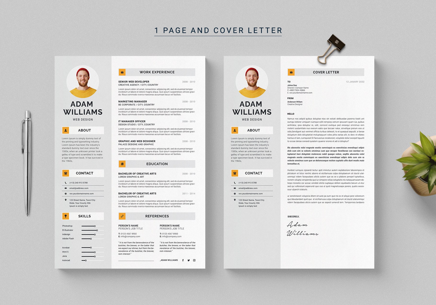 Clean Resume Template, CV Resume and Cover Letter, Professional ...