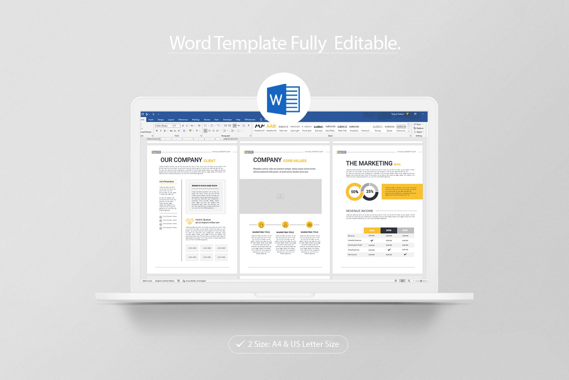 Yellow Annual Report Template | 20 Custom Pages | A4 & US Letter Size ...