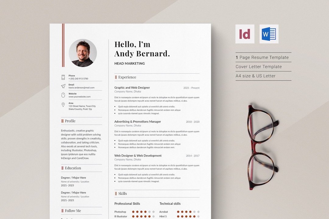 Clean Resume CV Template, One Page Resume and Cover Letter ...