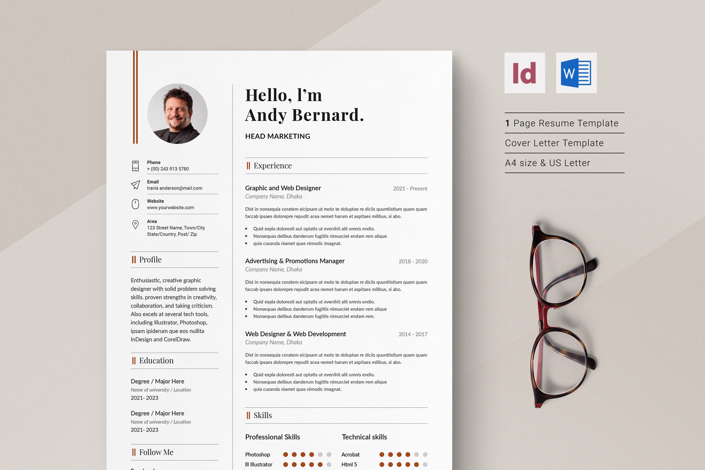 Clean Resume CV Template, One Page Resume and Cover Letter ...
