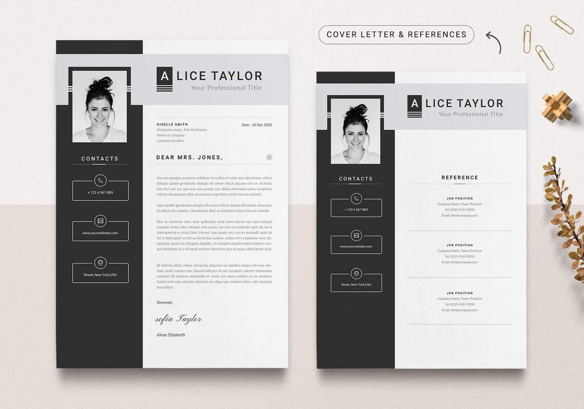 Resume Template, Cover Letter, References, A4 & US Letter, Compatible ...