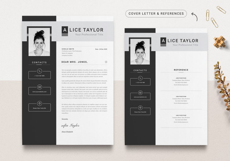 Resume Template, Cover Letter, References, A4 & US Letter, Compatible ...