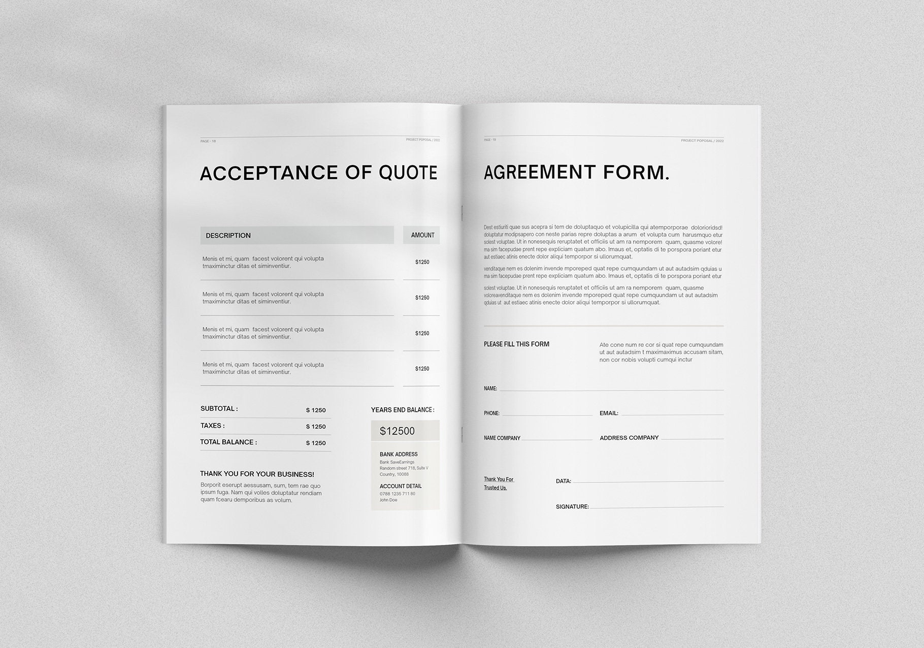 Minimal Proposal Template 24 Custom Pages A4 & US Letter Size Indesign ...