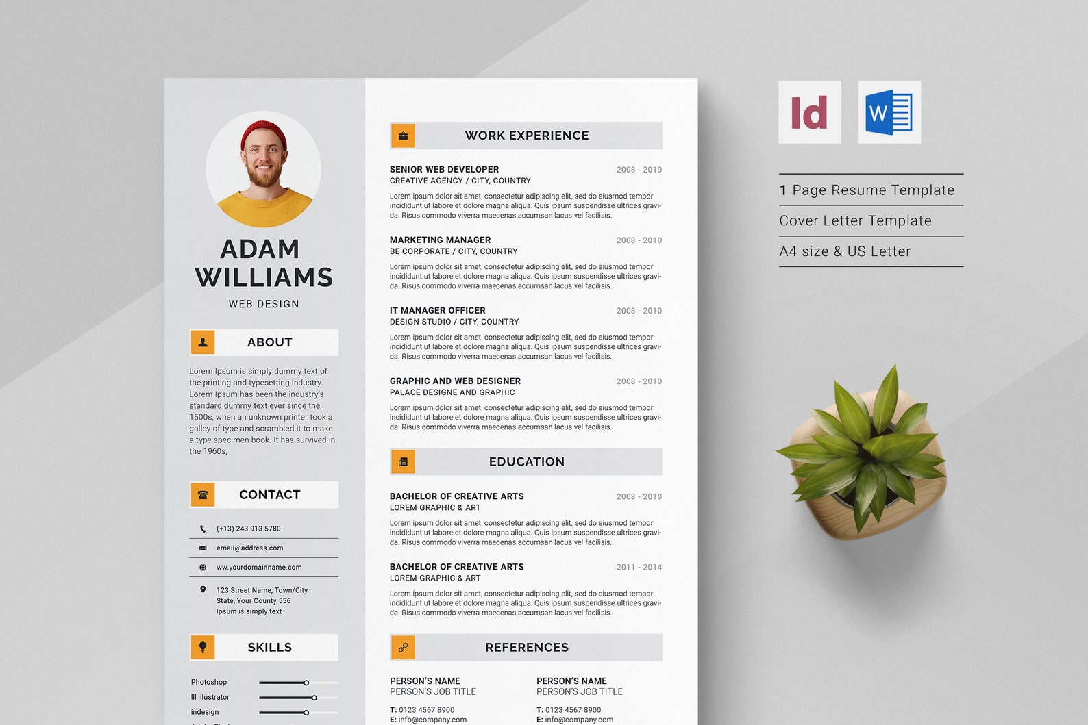 Clean Resume Template, CV Resume and Cover Letter, Professional ...