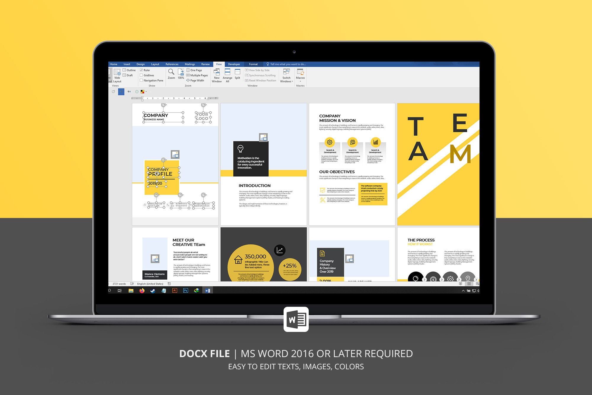 Company Profile, Fully Editable Word Template, 16 Rich Pages Layout ...