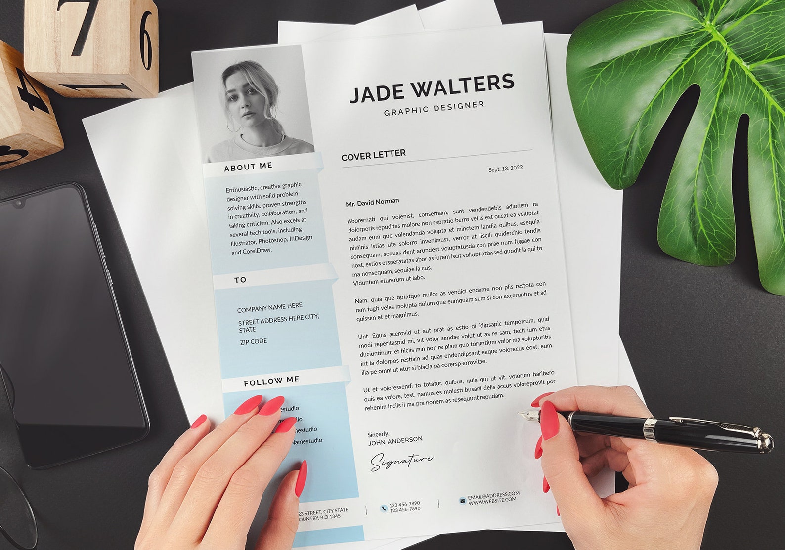 Resume CV Template, Two Pages Resume and Cover Letter, Professional ...