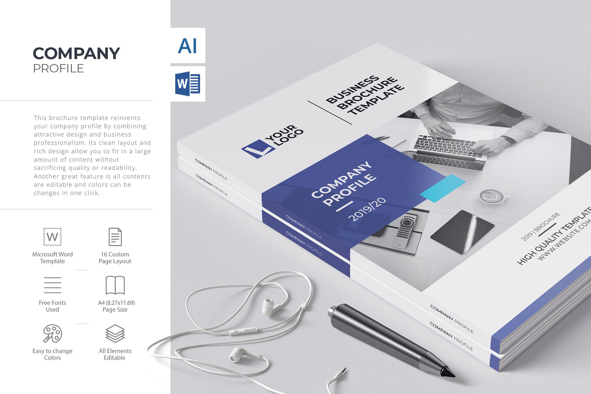 Company Profile, Fully Editable Word Template, 16 Rich Pages Layout. - Etsy
