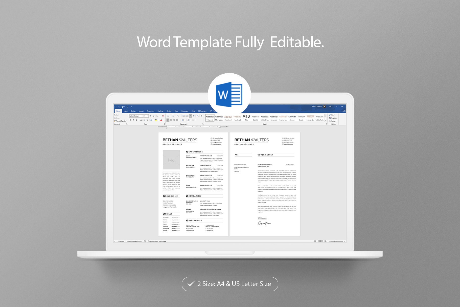 Minimal Clean Resume Template, CV Resume and Cover Letter, Professional ...